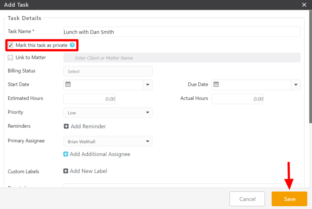Mark an Event or Task as Private - CosmoLex Support