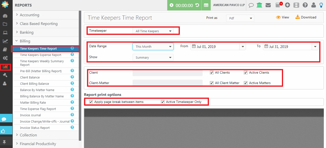 Time Keepers Time Report – CosmoLex Support