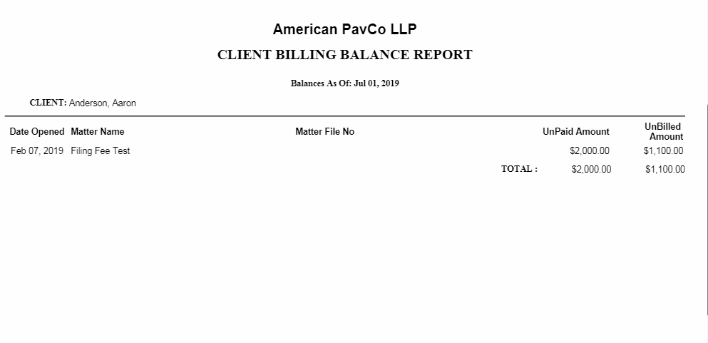 Client Billing Balance Report – CosmoLex Support