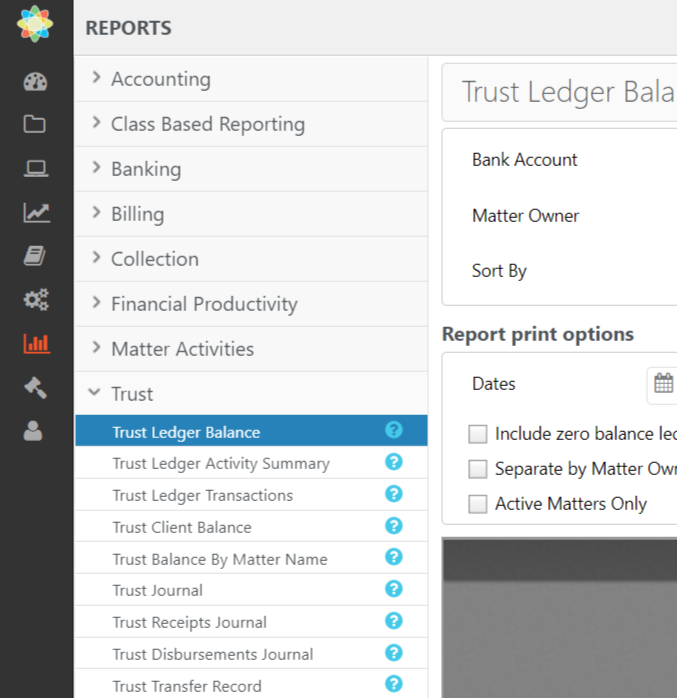 Trust Ledger Balance Report – CosmoLex Support