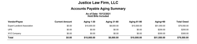 Accounts Payable Aging Summary Report - CosmoLex Support