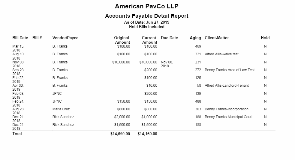 Accounts Payable Details Report – CosmoLex Support