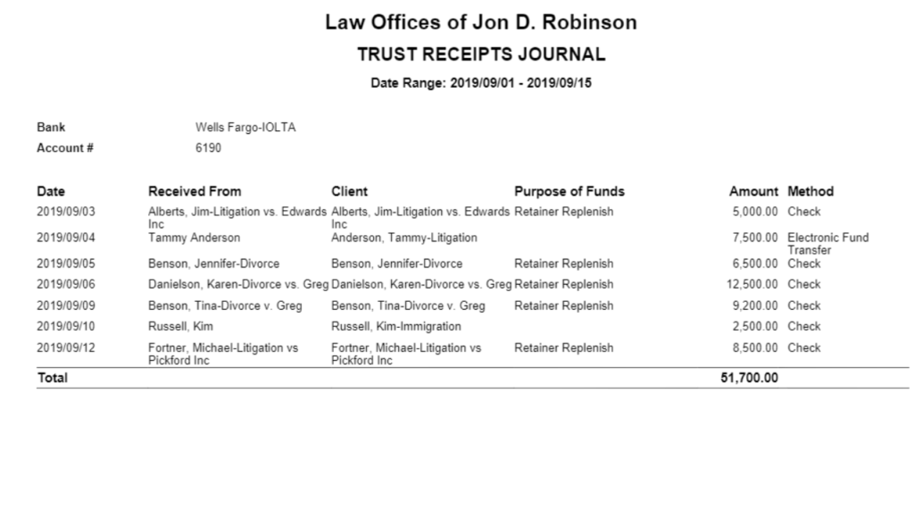 Trust Receipts Journal – CosmoLex Support