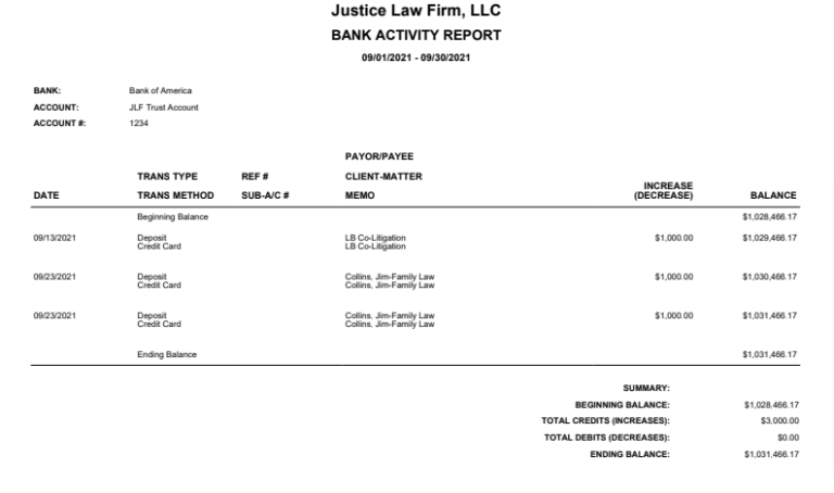 Bank Activity Report - CosmoLex Support