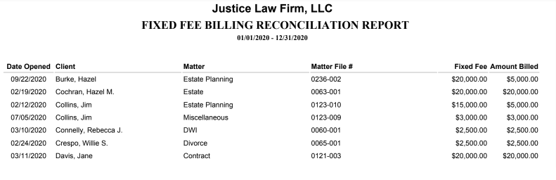 Fixed Fee Billing Reconciliation Report - CosmoLex Support