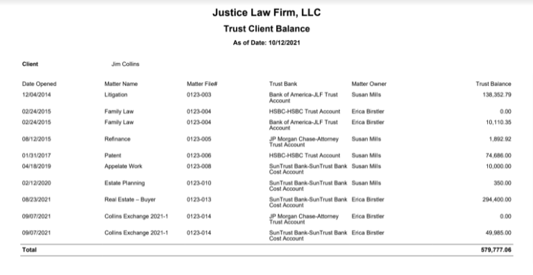 Trust Client Balance Report - CosmoLex Support