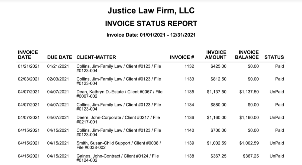 Invoice Status Report - CosmoLex Support