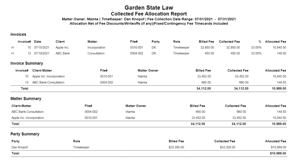 Collected Fee Allocation Report - CosmoLex Support