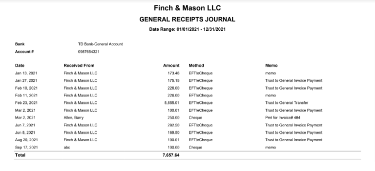 General Receipts Journal Report - CosmoLex Support