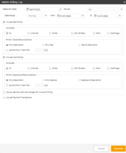 Matter Billing Log - CosmoLex Support
