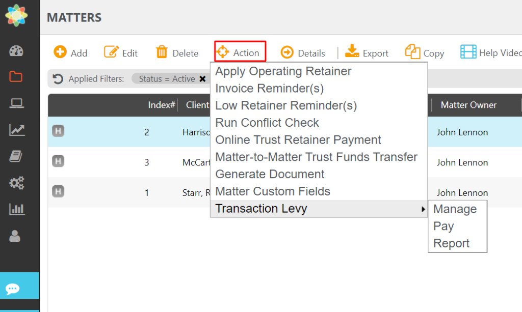 Using the Transaction Levy Feature - CosmoLex Support
