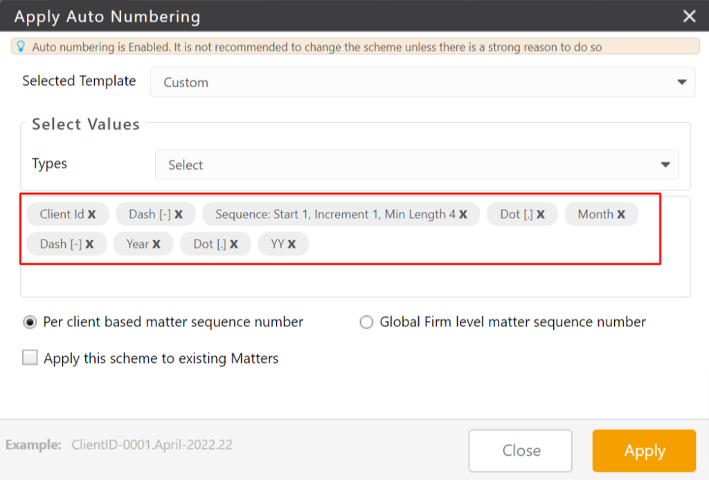 Create Custom Auto-Numbering for Matters - CosmoLex Support