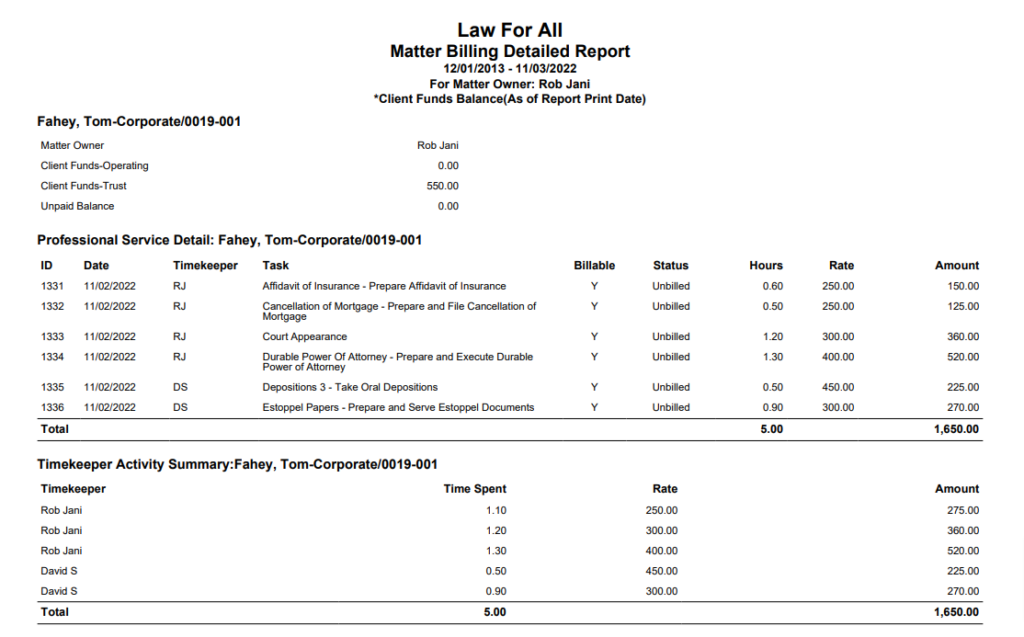 Pre-Bill (Matter Billing Report) - CosmoLex Support