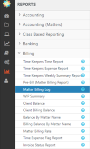 Matter Billing Log Report - CosmoLex Support