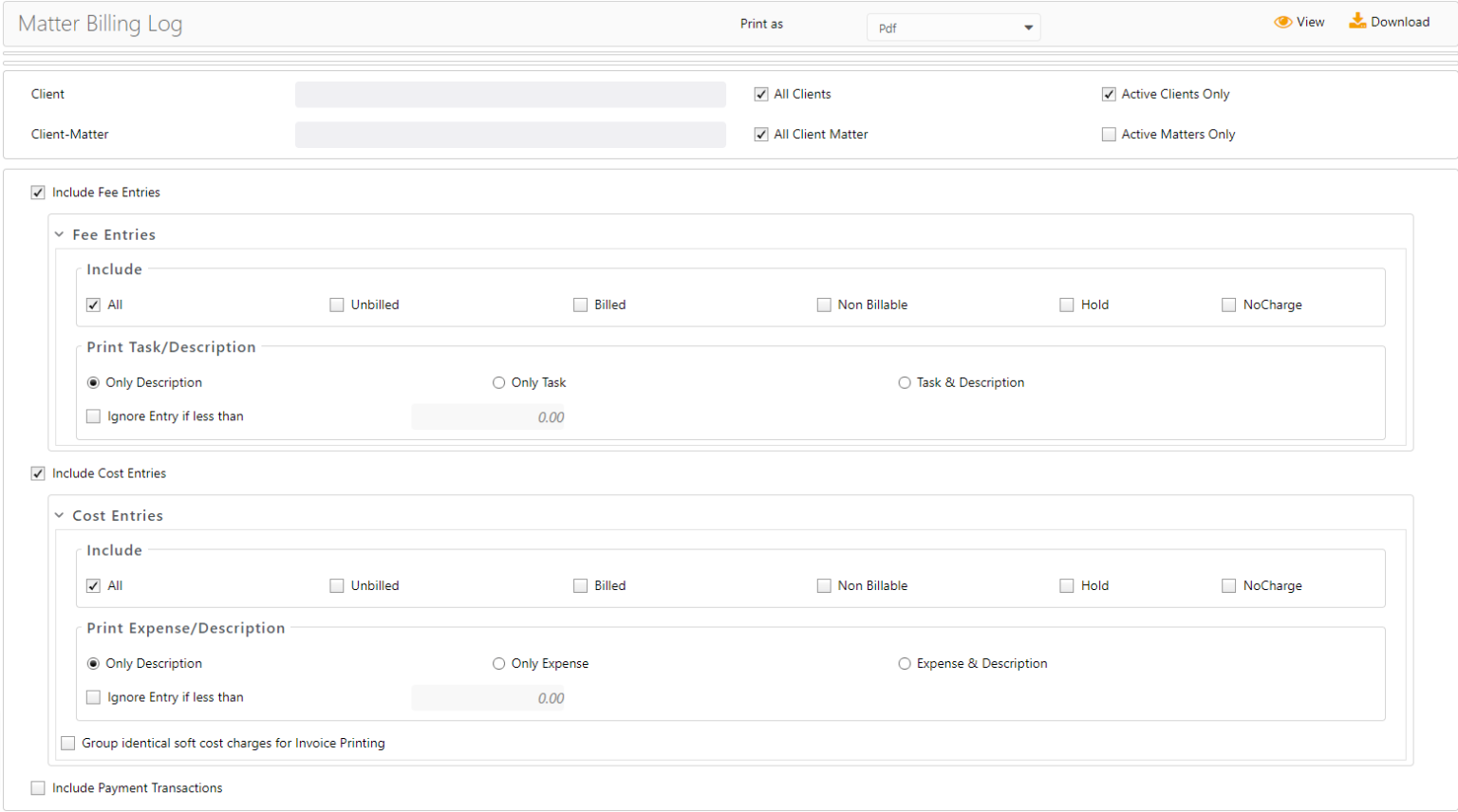 Matter Billing Log Report - CosmoLex Support