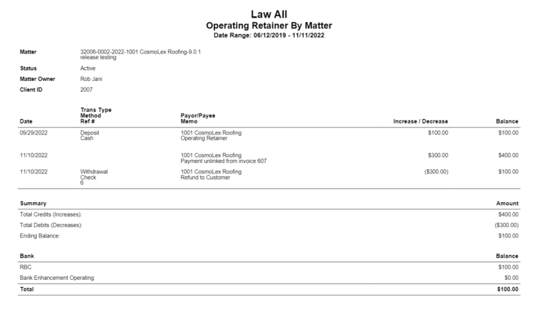 Operating Retainer by Matter - CosmoLex Support