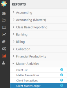 Client-Matter Ledger Report - CosmoLex Support
