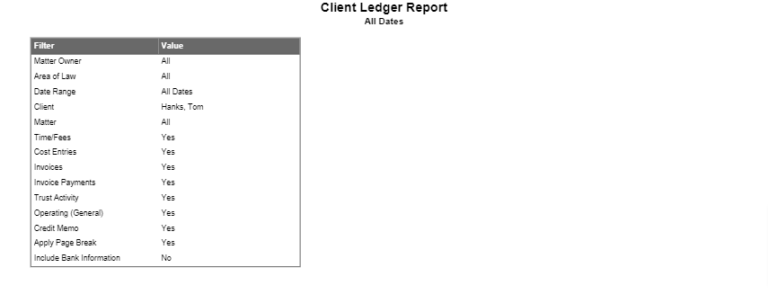 Client-Matter Ledger Report - CosmoLex Support