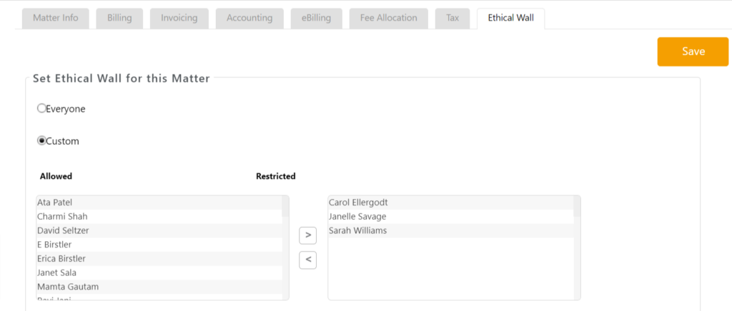 Matter Settings - CosmoLex Support