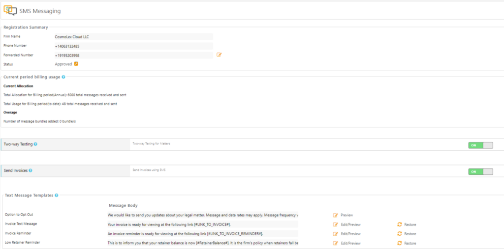 Set Up Text Messaging (SMS) - CosmoLex Support