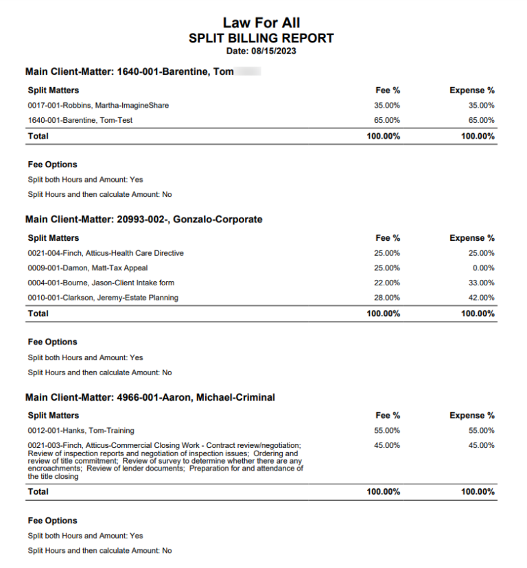 Split Billing Report - CosmoLex Support